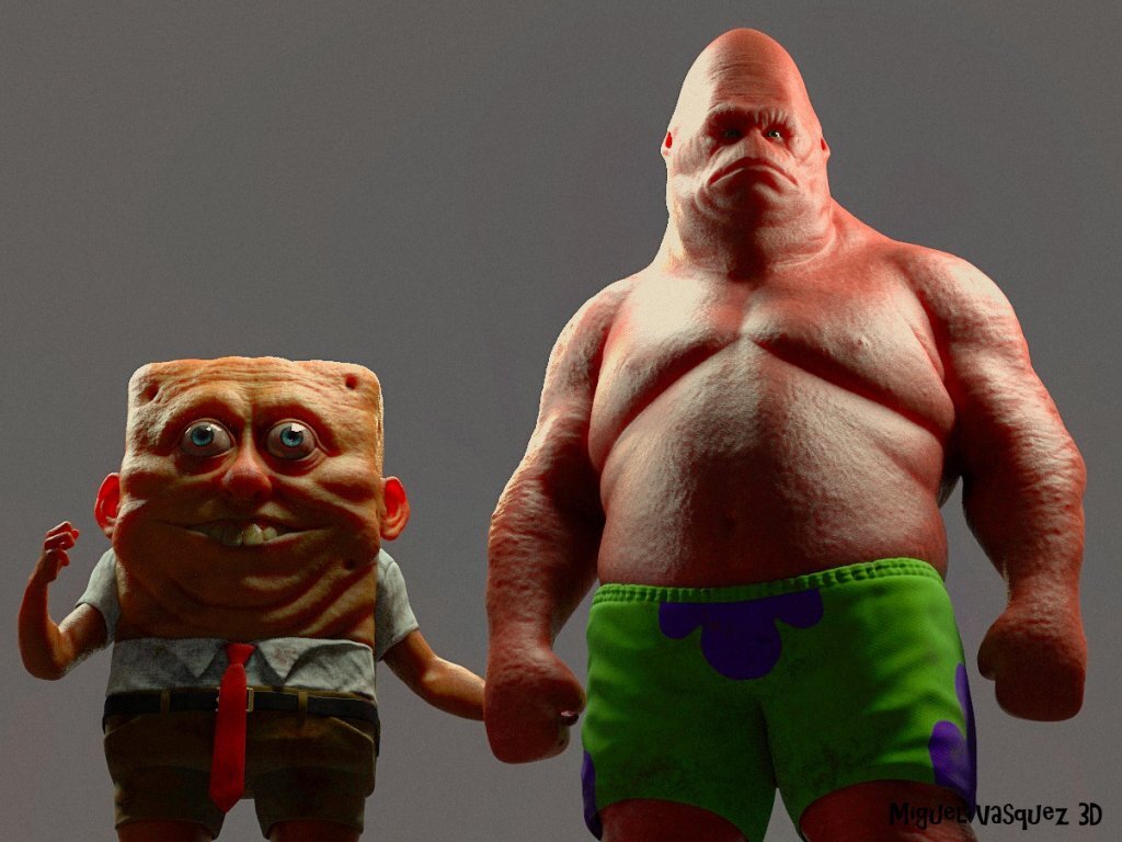 Untooned SpongeBob Squarepants and Patrick Star Humanoid Sea Friends By ...